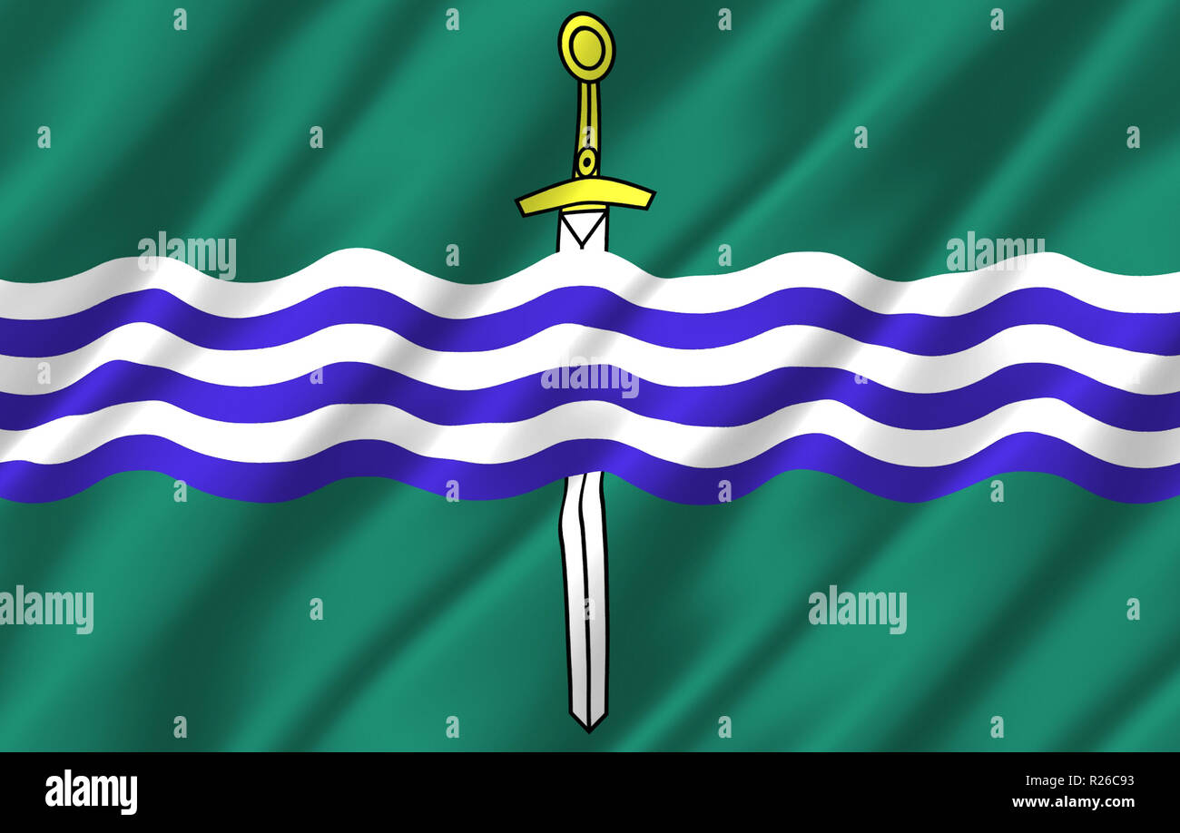 Peterborough Ontario 3D waving flag illustration. Texture can be used ...