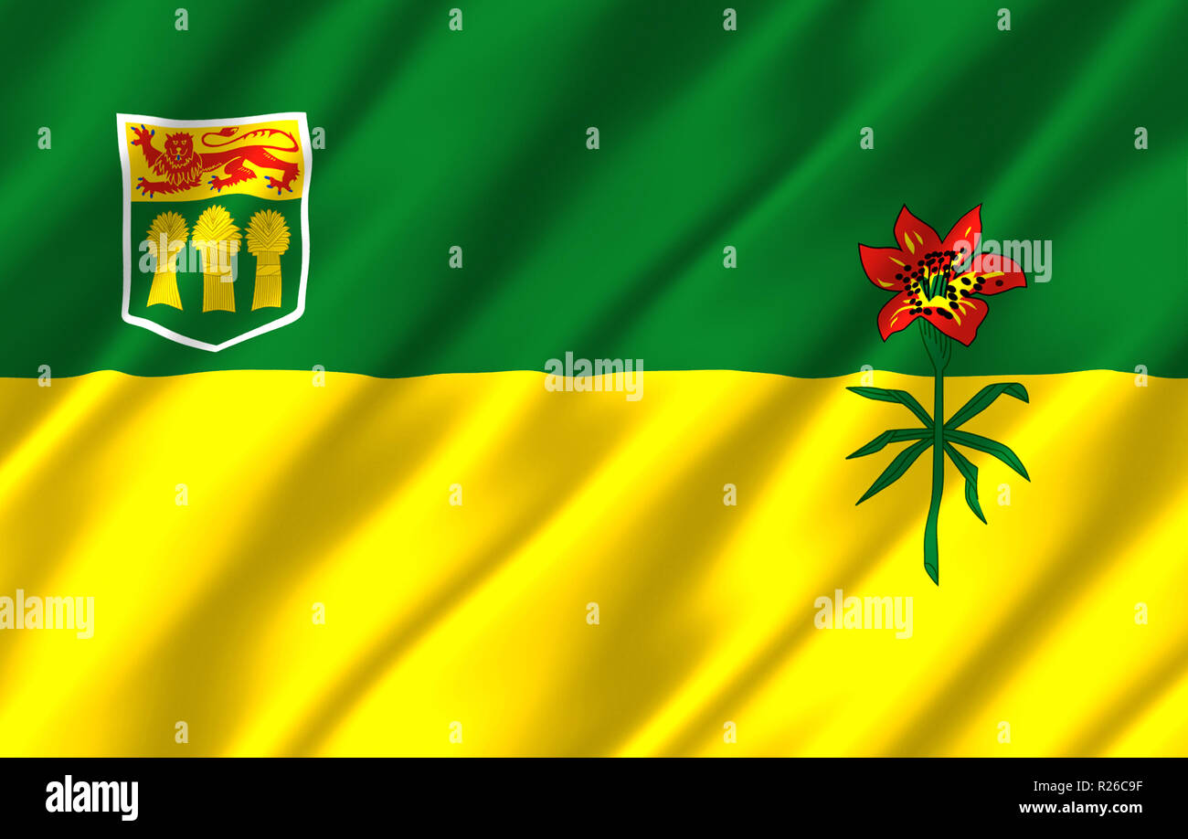 Saskatchewan 3D waving flag illustration. Texture can be used as background Stock Photo - Alamy