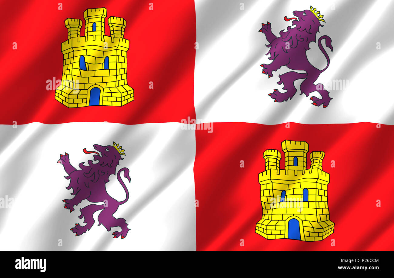 Castilla Y Leon 3D waving flag illustration. Texture can be used as ...