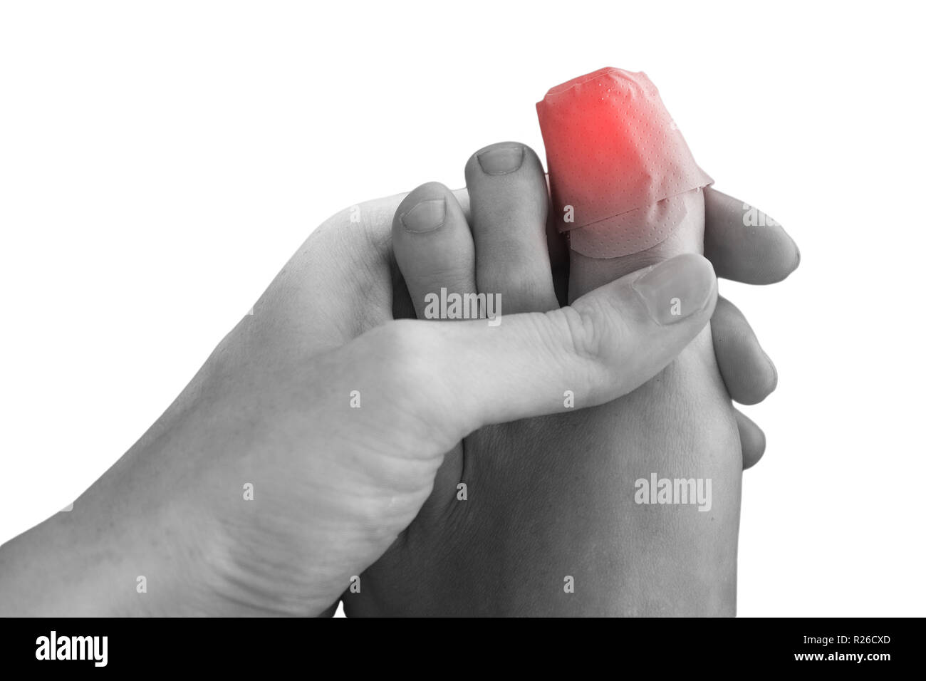 Hurt Toe with Band Plaster Aid Pain Concept Stock Photo - Alamy
