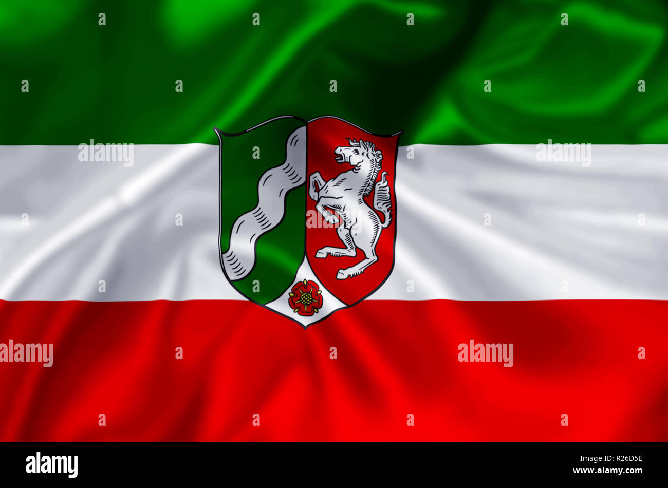 North Rhine-Westphalia waving and closeup flag illustration. Perfect ...