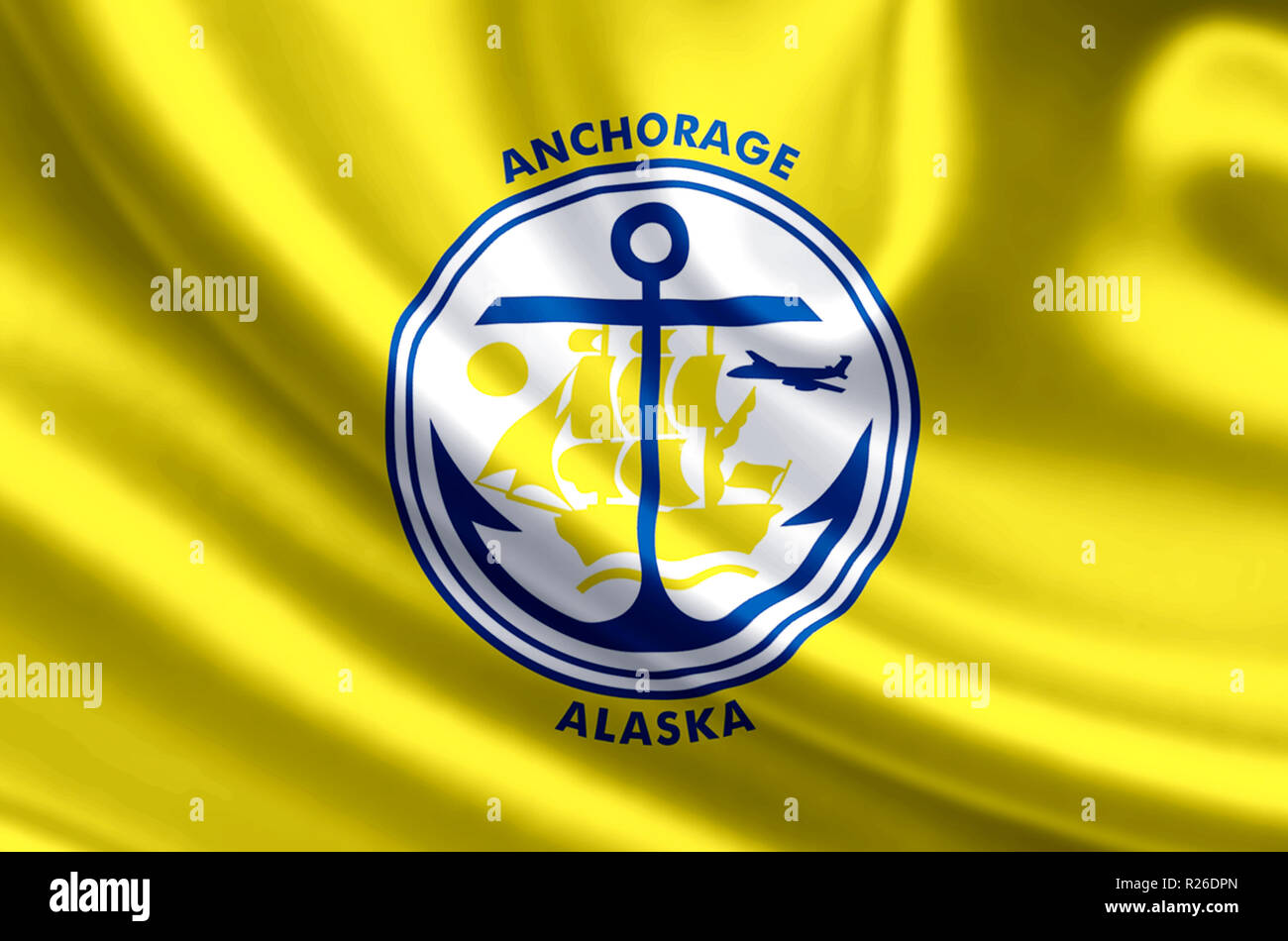 Anchorage Alaska waving and closeup flag illustration. Perfect for ...