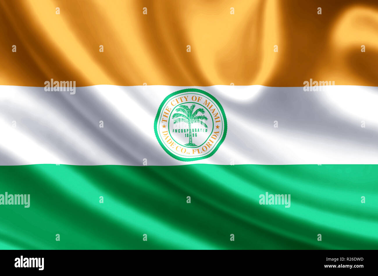 Miami Florida waving and closeup flag illustration. Perfect for ...