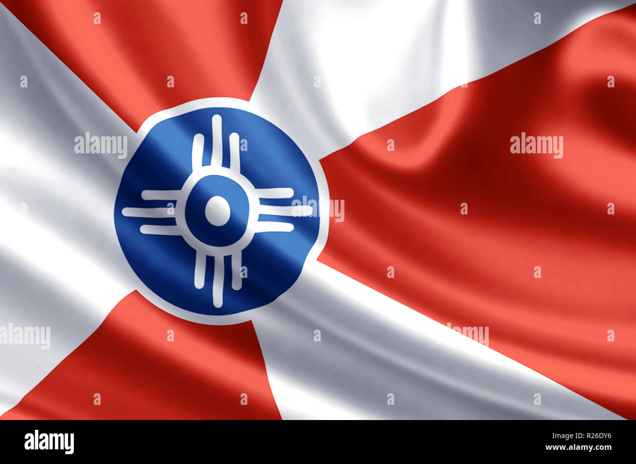 Wichita Kansas waving and closeup flag illustration. Perfect for ...