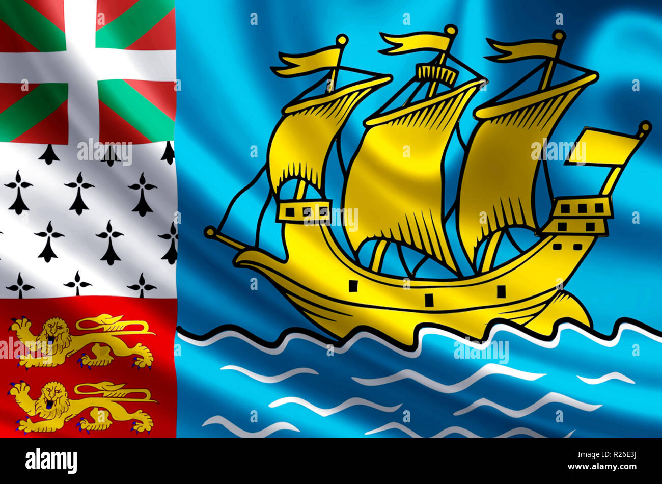 Saint-pierre and miquelon waving and closeup flag illustration. Perfect ...