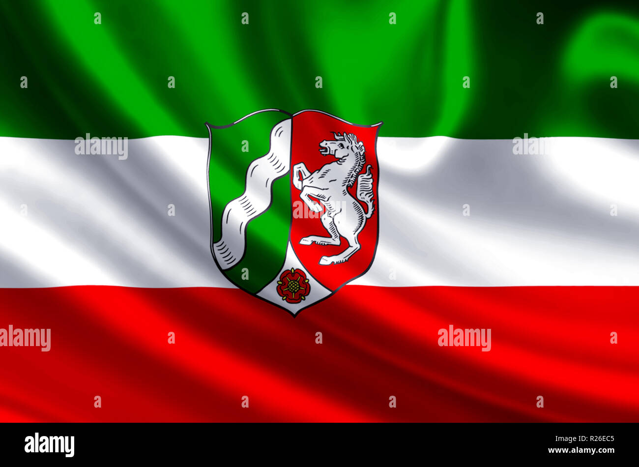 North Rhine-Westphalia waving and closeup flag illustration. Perfect ...