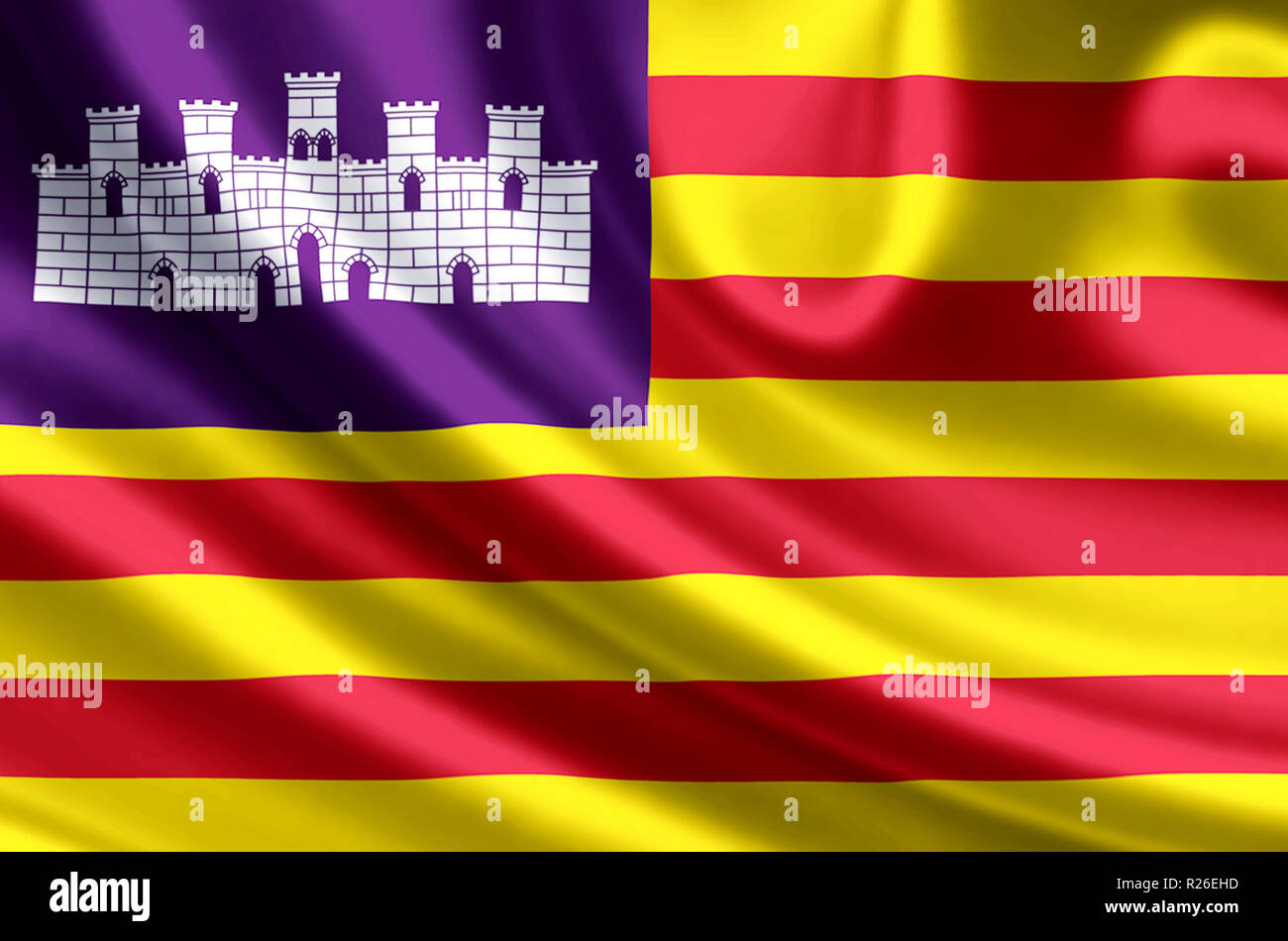 Balearic Islands waving and closeup flag illustration. Perfect for ...