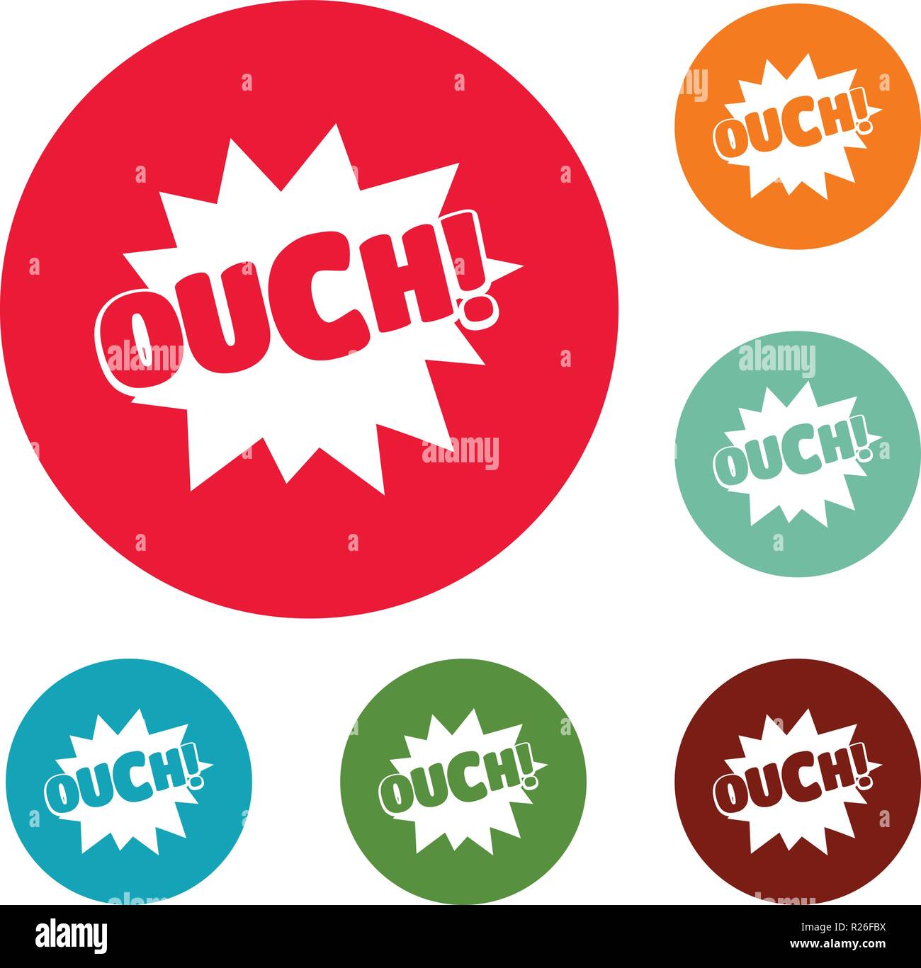 Comic boom ouch icons circle set vector isolated on white background ...