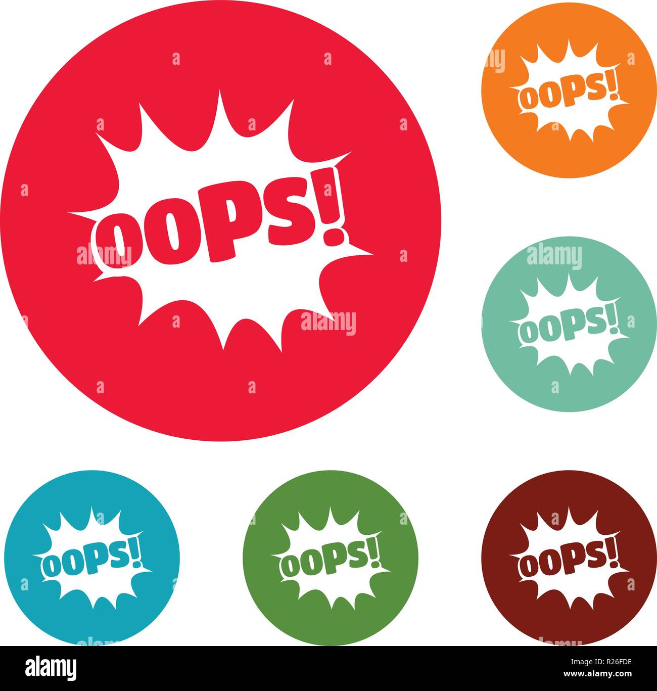 Comic boom oops icons circle set vector isolated on white background ...