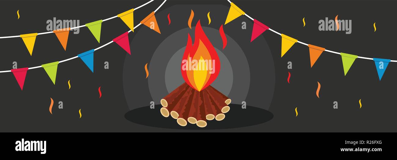 Lohri bonfire banner. Flat illustration of lohri bonfire vector banner ...