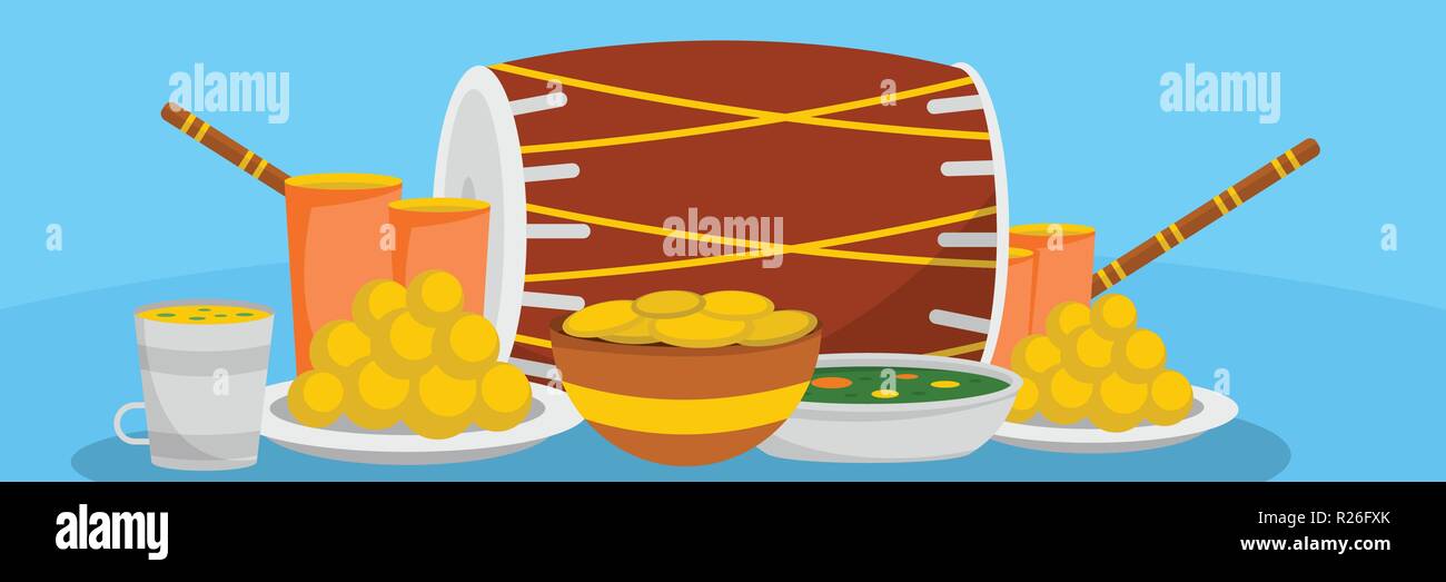 Lohri food banner. Flat illustration of lohri food vector banner for ...