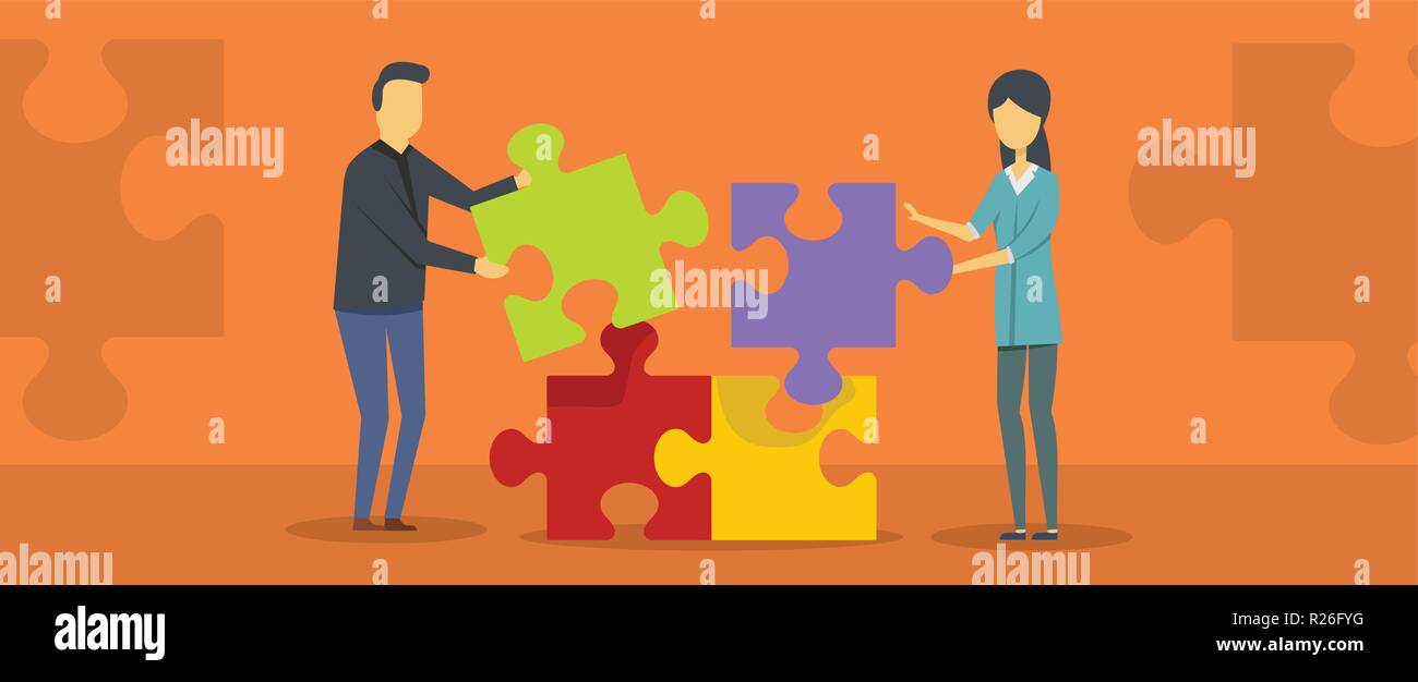 Teacher with puzzle banner. Flat illustration of teacher with puzzle ...