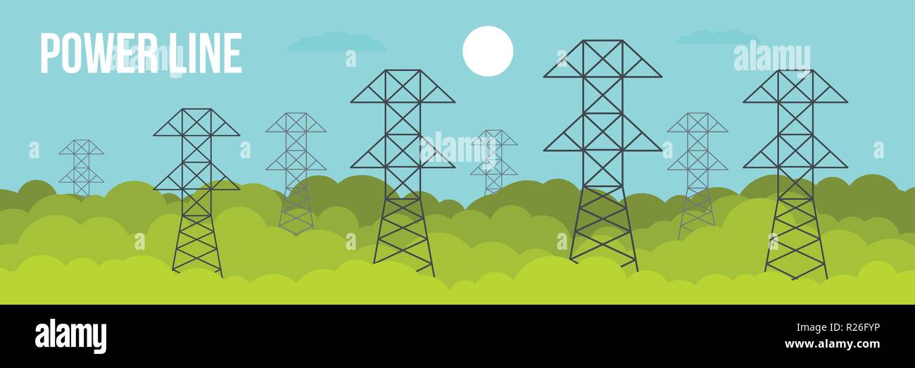 Power line banner. Flat illustration of power line vector banner for ...