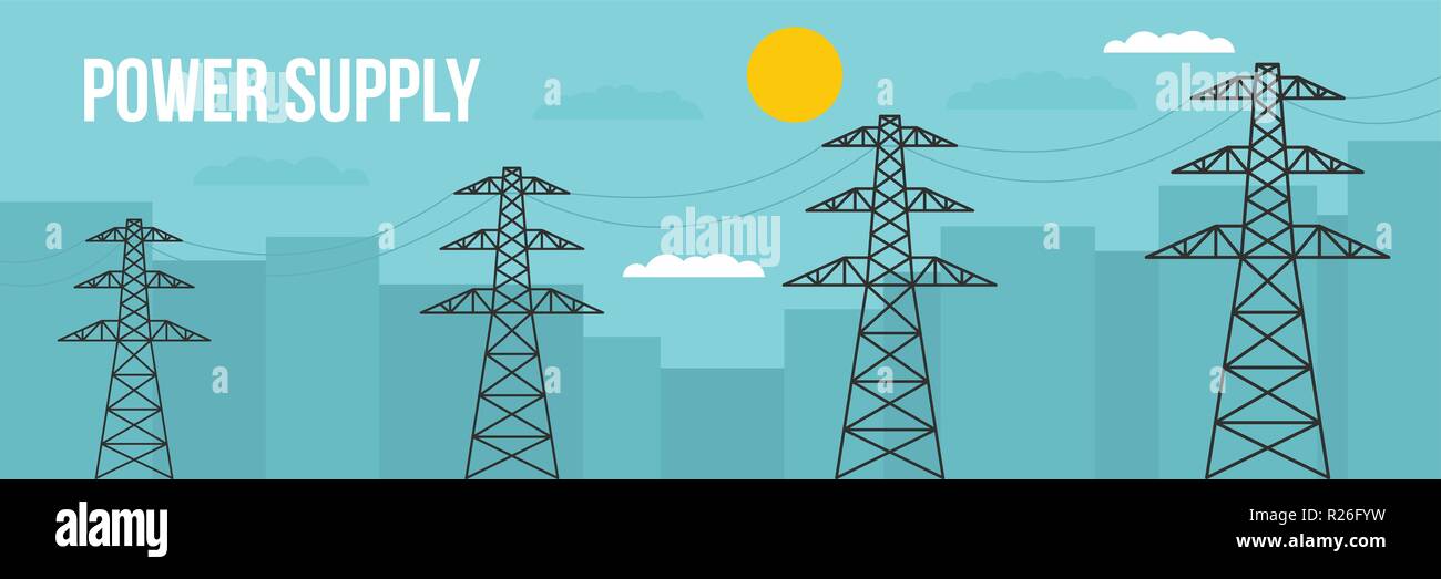 Power supply banner. Flat illustration of power supply vector banner ...