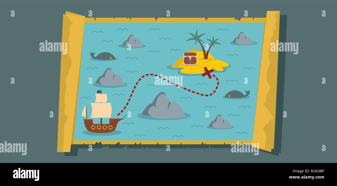 Sea map banner. Flat illustration of sea map vector banner for web ...