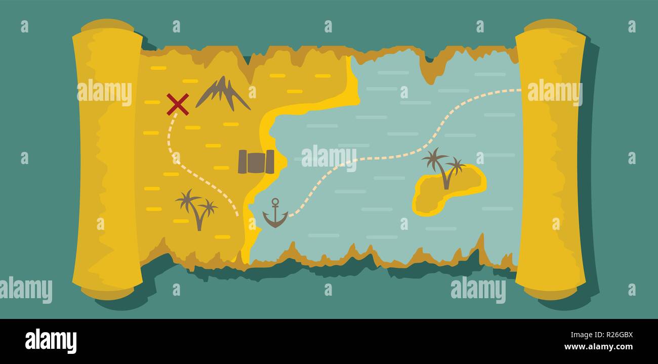 Island map banner. Flat illustration of island map vector banner for ...