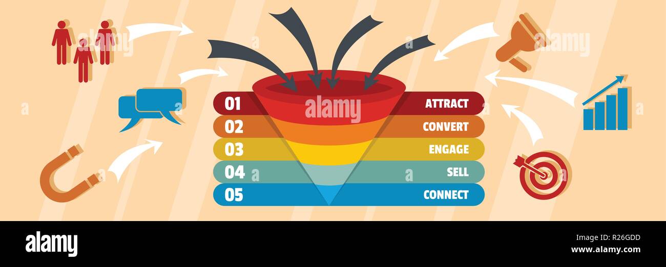 Funnel of target banner. Flat illustration of funnel of target vector ...