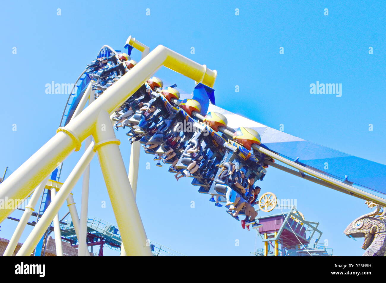 Tampa, Florida. October 25, 2018 Amazing Montu Rollercoaster having a ...