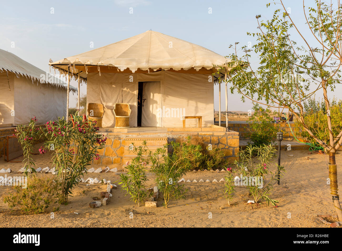 View of a tent house at the Sam Sand dunes in the Golden city of ...