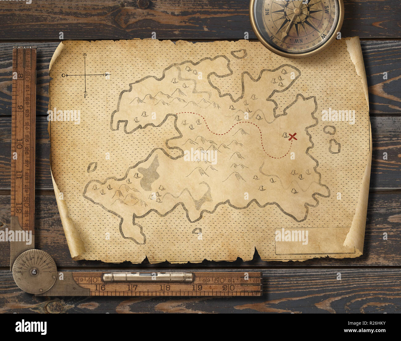Old medieval pirates' map with compass. Adventure and travel concept ...