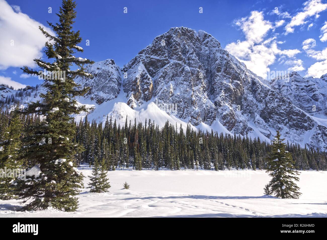Frozen Snow Covered Taylor Lake Winter Landscape Panorama. Rocky ...
