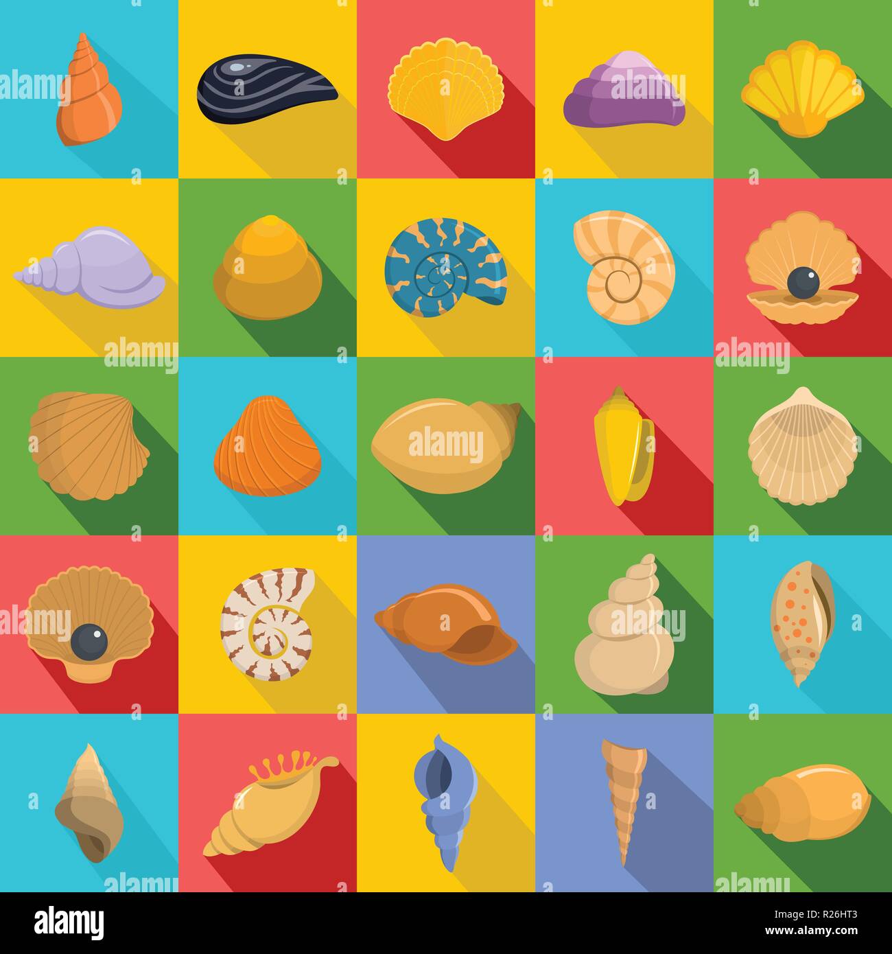 Sea shell icons set. Flat illustration of 25 Sea shell vector icons for ...