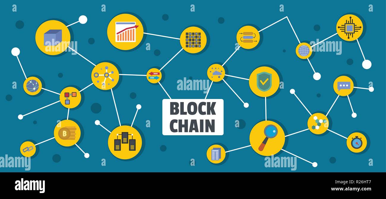 Block chain banner. Flat illustration of block chain vector banner for ...