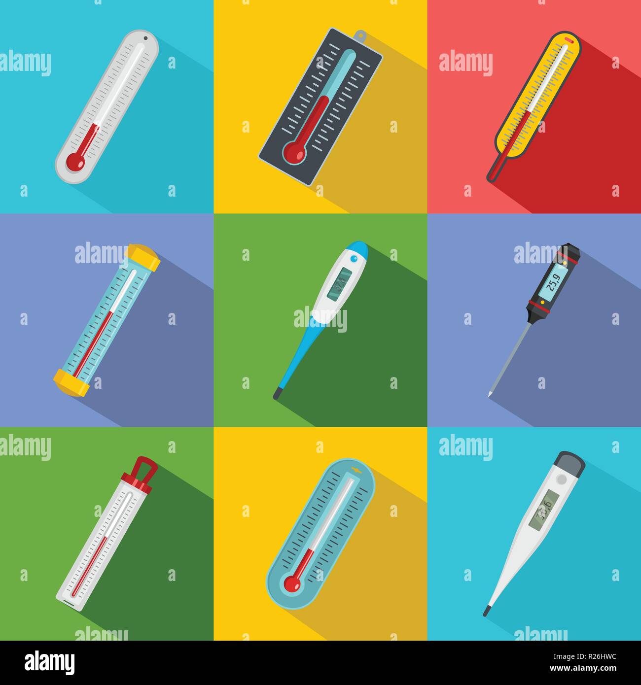 Thermometer temperature icons set. Flat illustration of 9 thermometer ... Thermometer temperature icons set. Flat illustration of 9 thermometer ...