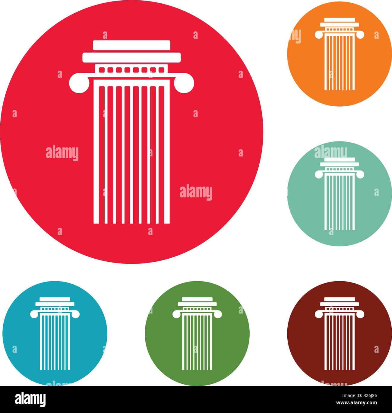 Cylindrical column icons circle set vector isolated on white background ...