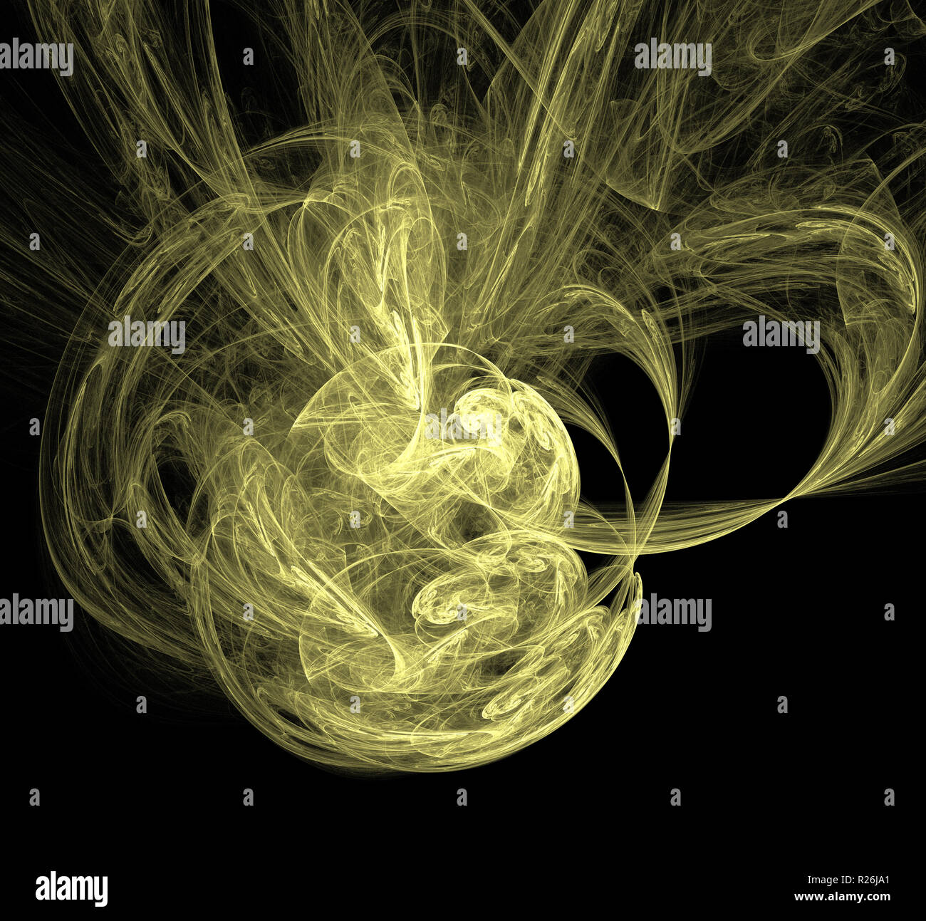 Yellow sphere fractal on black background. Fantasy fractal texture ...