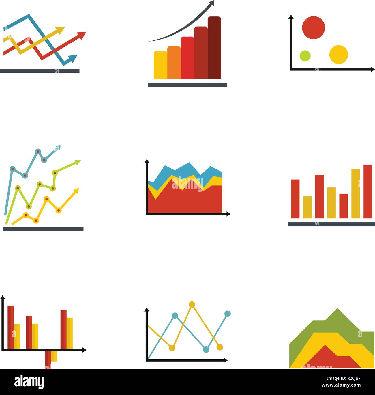 Economic table icons set. flat set of 9 economic table vector icons for ...