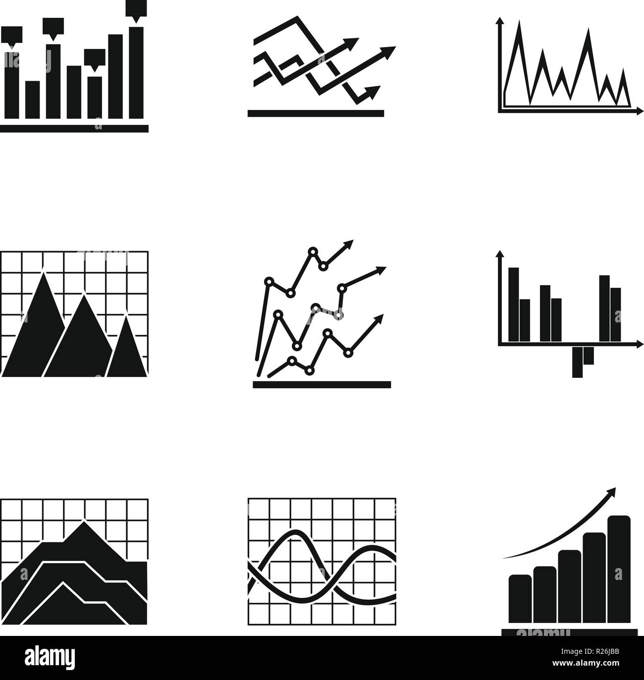 Project graph icons set. Simple set of 9 project graph vector icons for ...