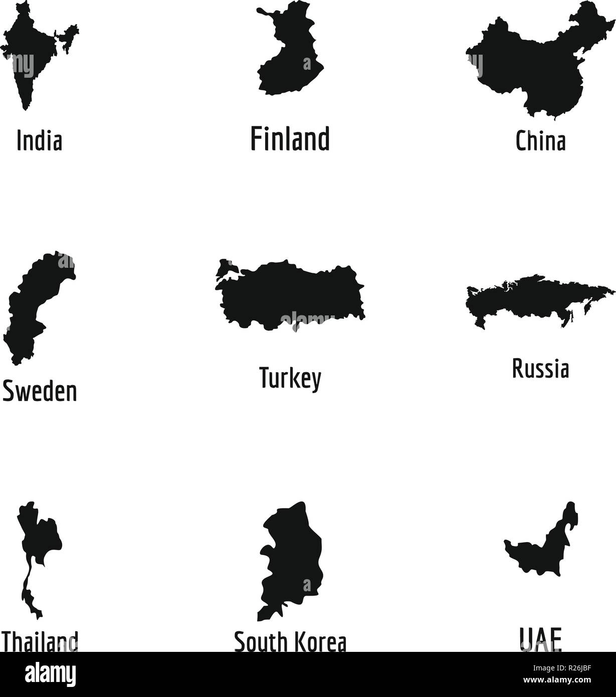 World country icons set. Simple set of 9 world country vector icons for ...