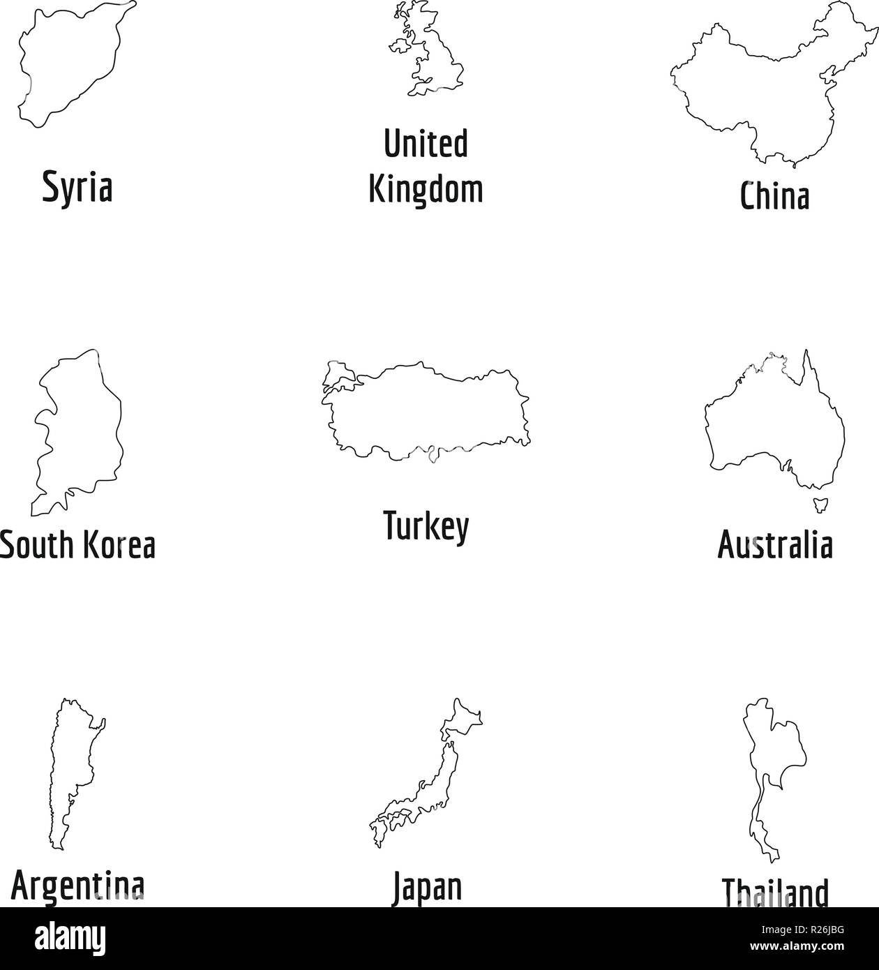 Host nation icons set. Outline set of 9 host nation vector icons for ...