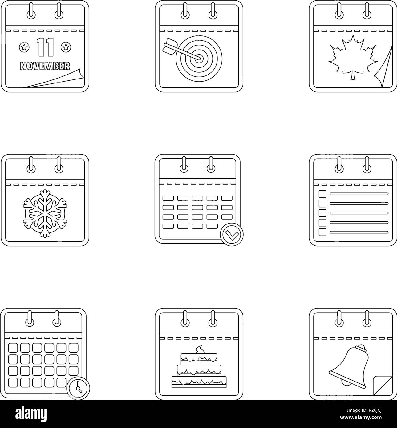 Diary icons set. Outline set of 9 diary vector icons for web isolated ...