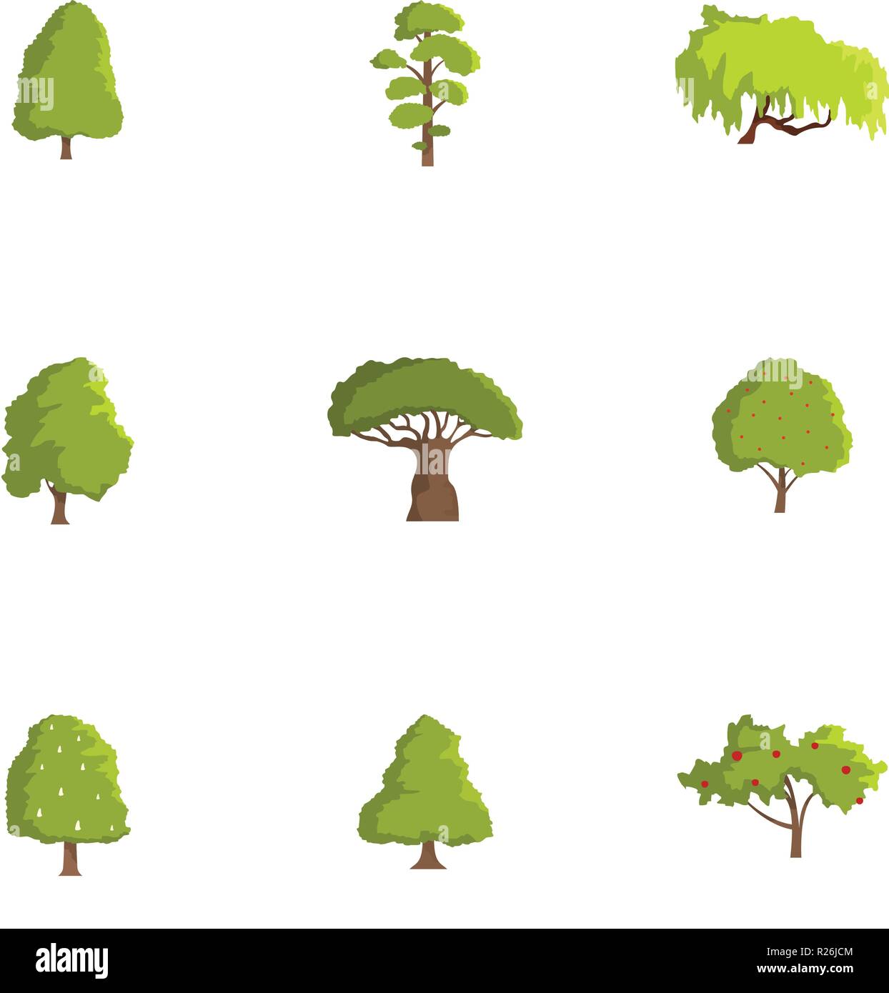 Tree icons set. Cartoon set of 9 tree vector icons for web isolated on ...
