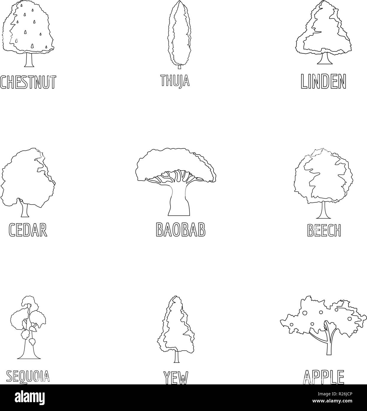 Forestry icons set. Outline set of 9 forestry vector icons for web ...