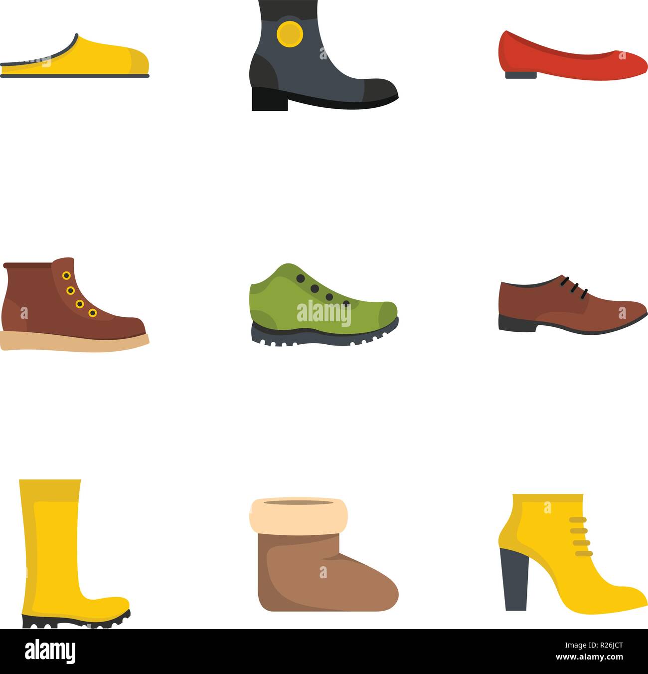 Footwear icons set. flat set of 9 footwear vector icons for web ...