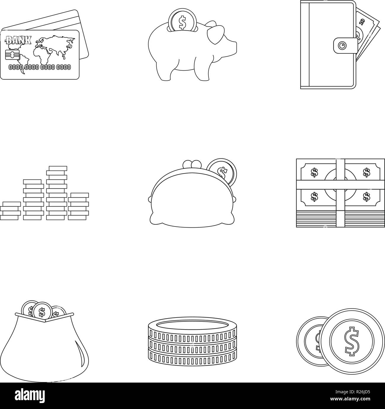 Subsidization icons set. Outline set of 9 subsidization vector icons ...