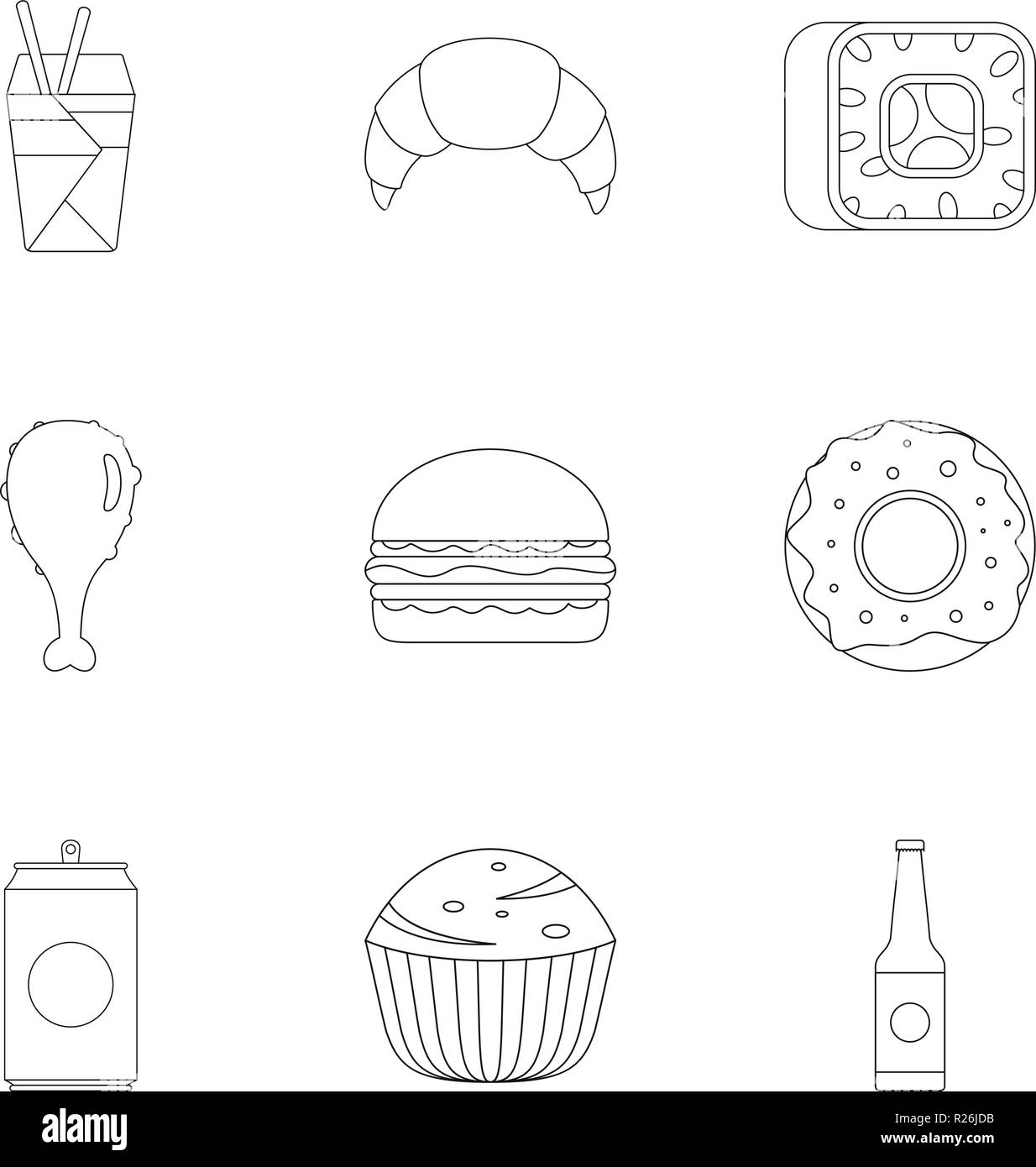 Farinaceous food icons set. Outline set of 9 farinaceous food vector ...