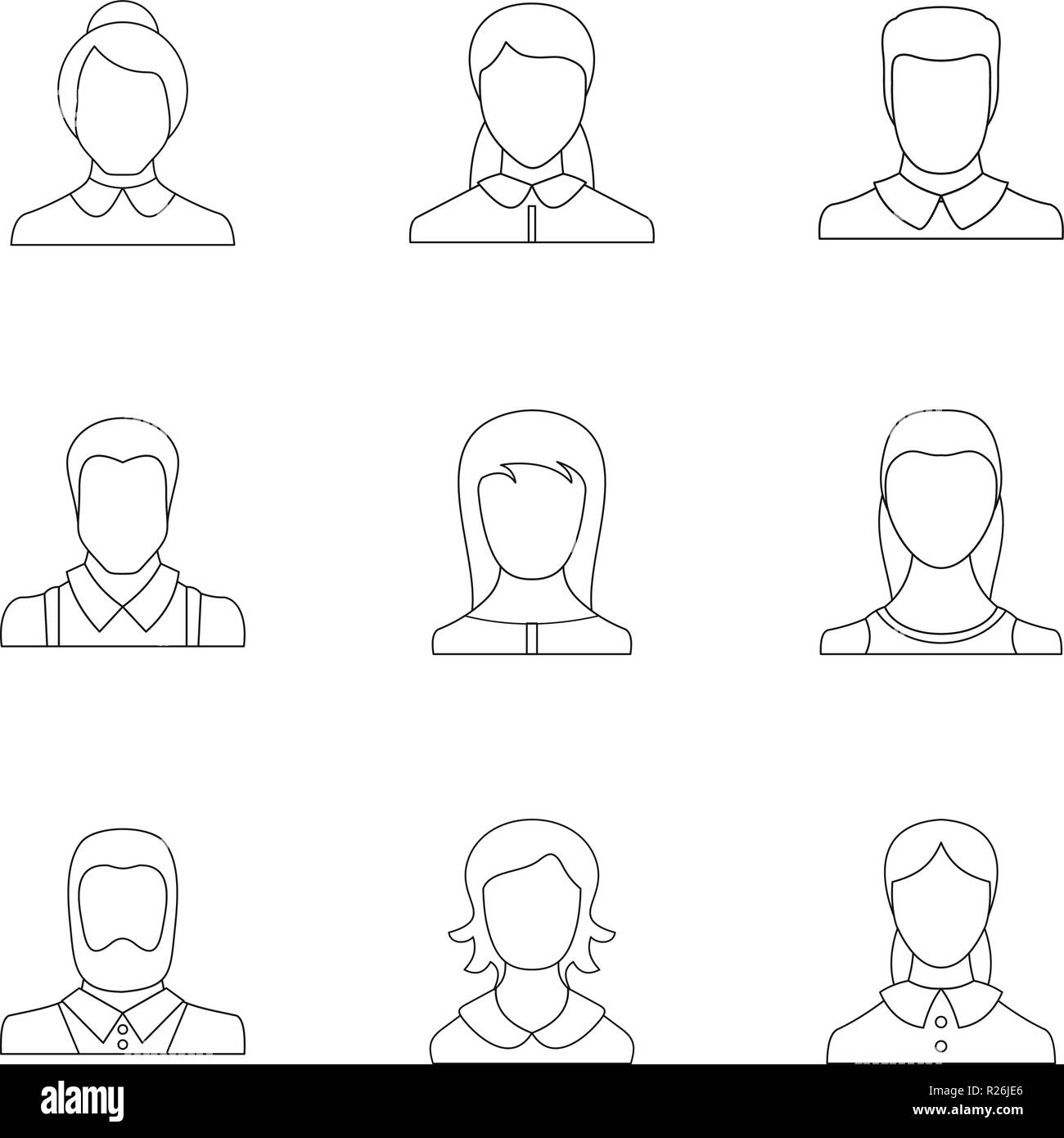 Visage icons set. Outline set of 9 visage vector icons for web isolated ...