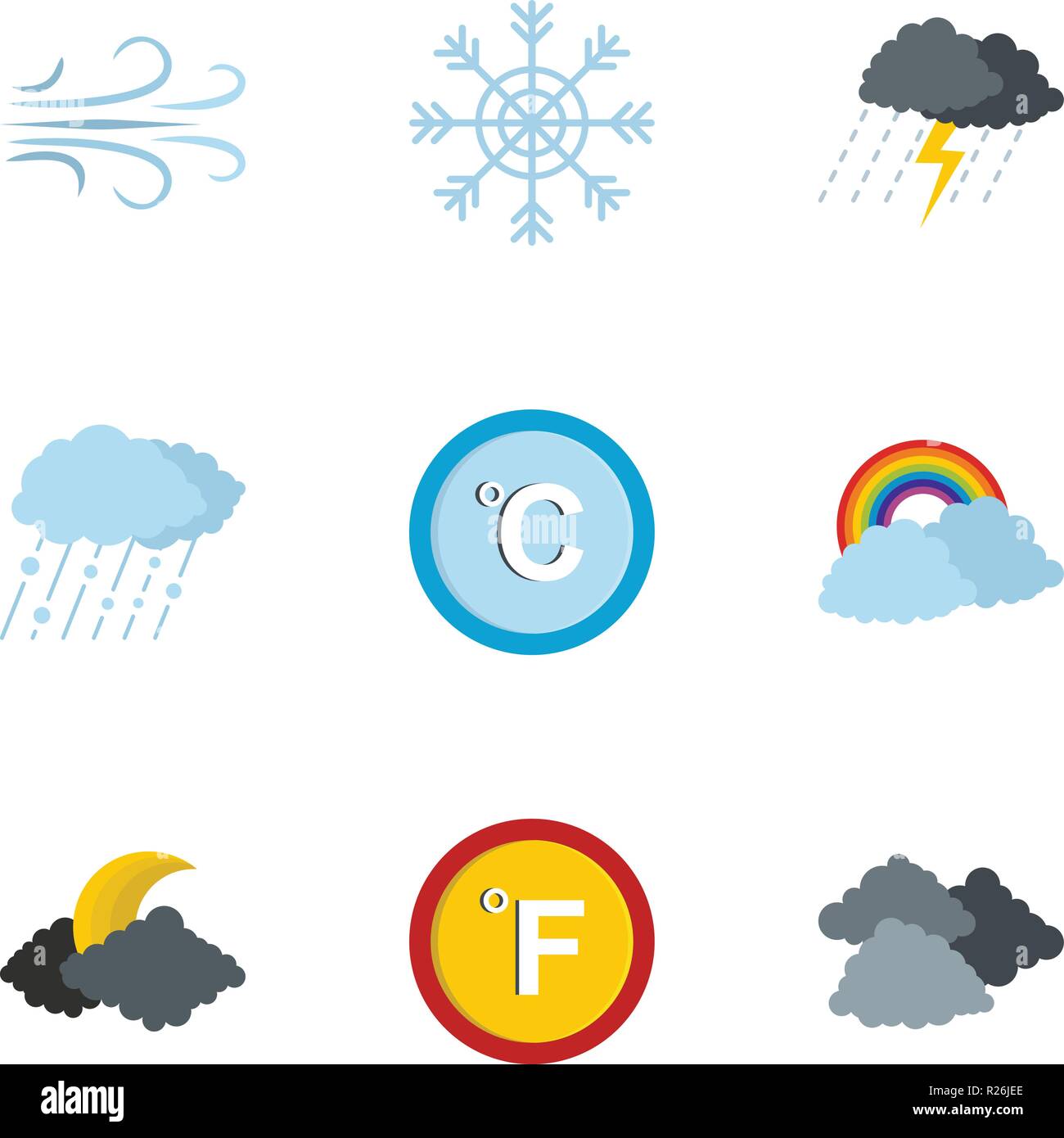 Meteorological icons set. flat set of 9 meteorological icons for web ...