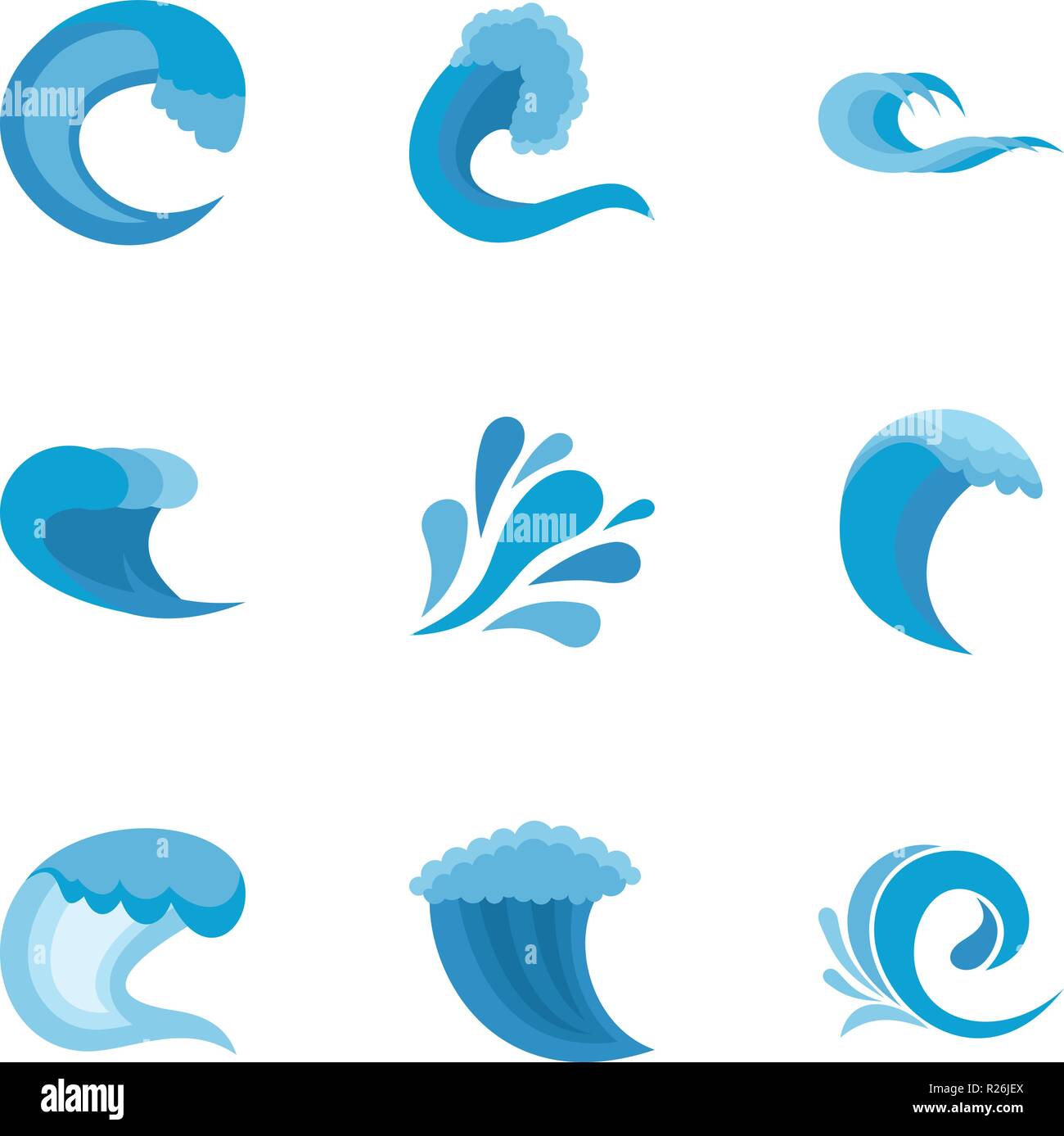 Wave icons set. Flat set of 9 wave vector icons for web isolated on ...