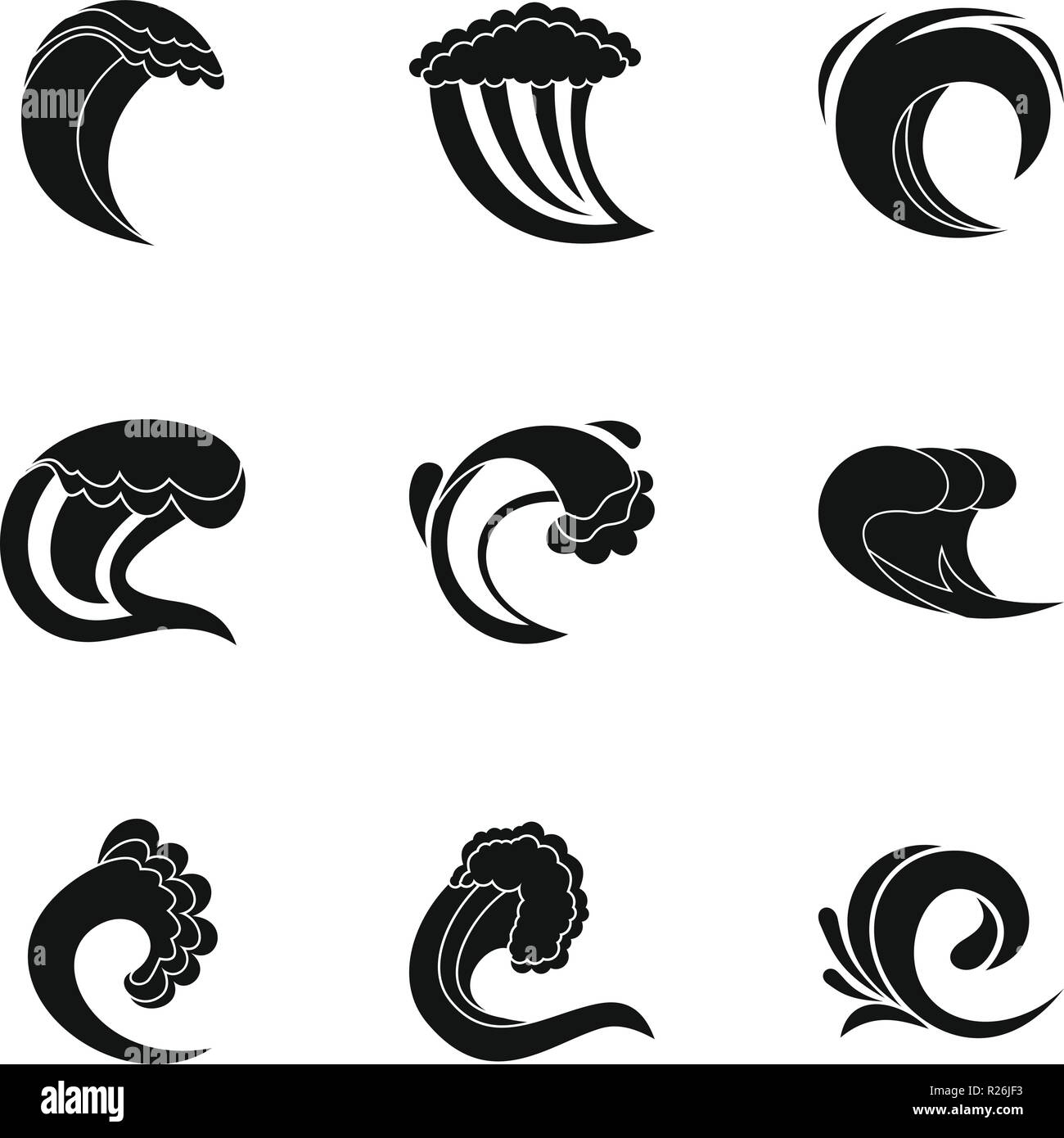 Wave shape icons set. Simple set of 9 wave shape vector icons for web ...
