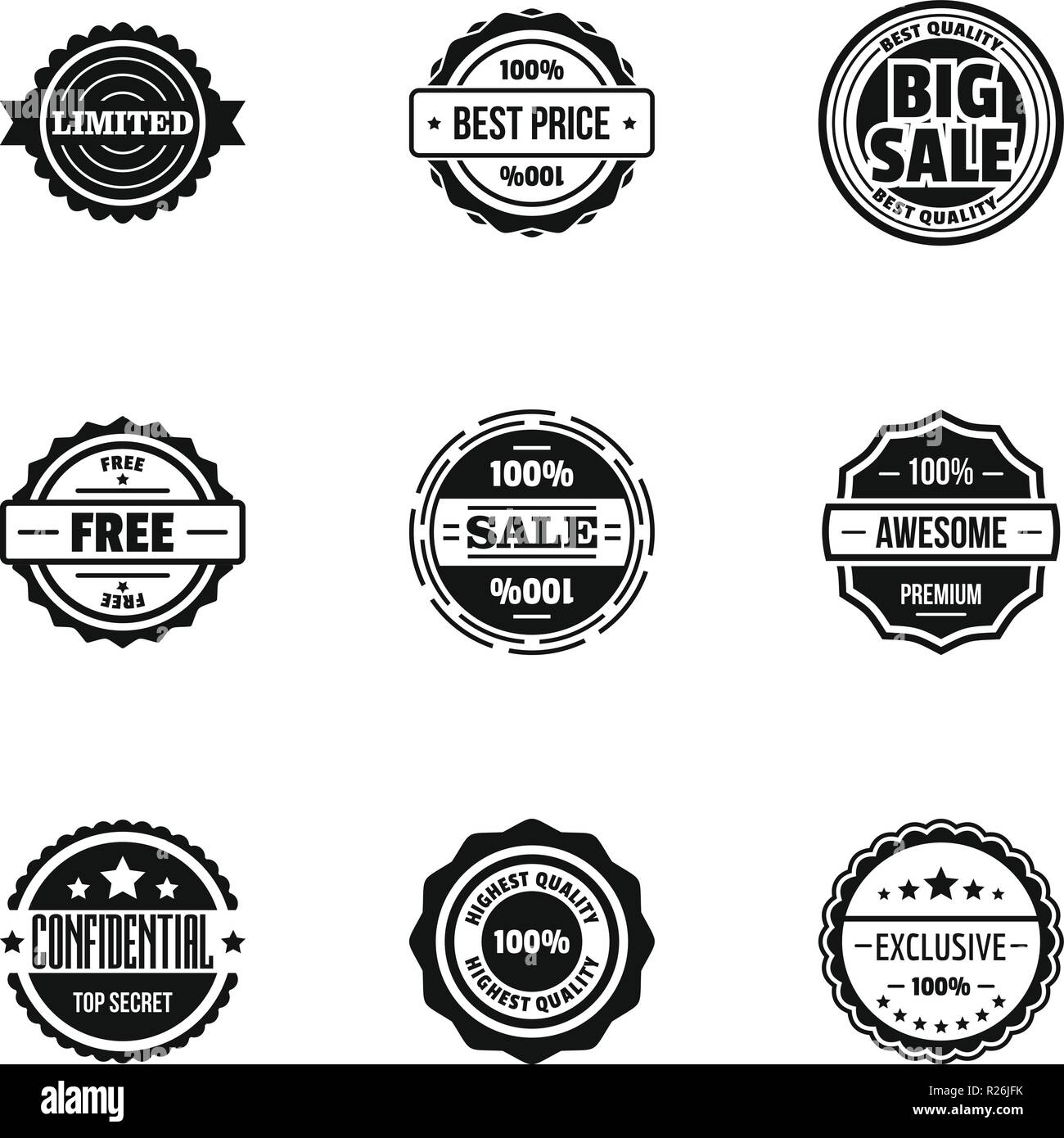 Sale label icons set. Simple set of 9 sale label vector icons for web ...