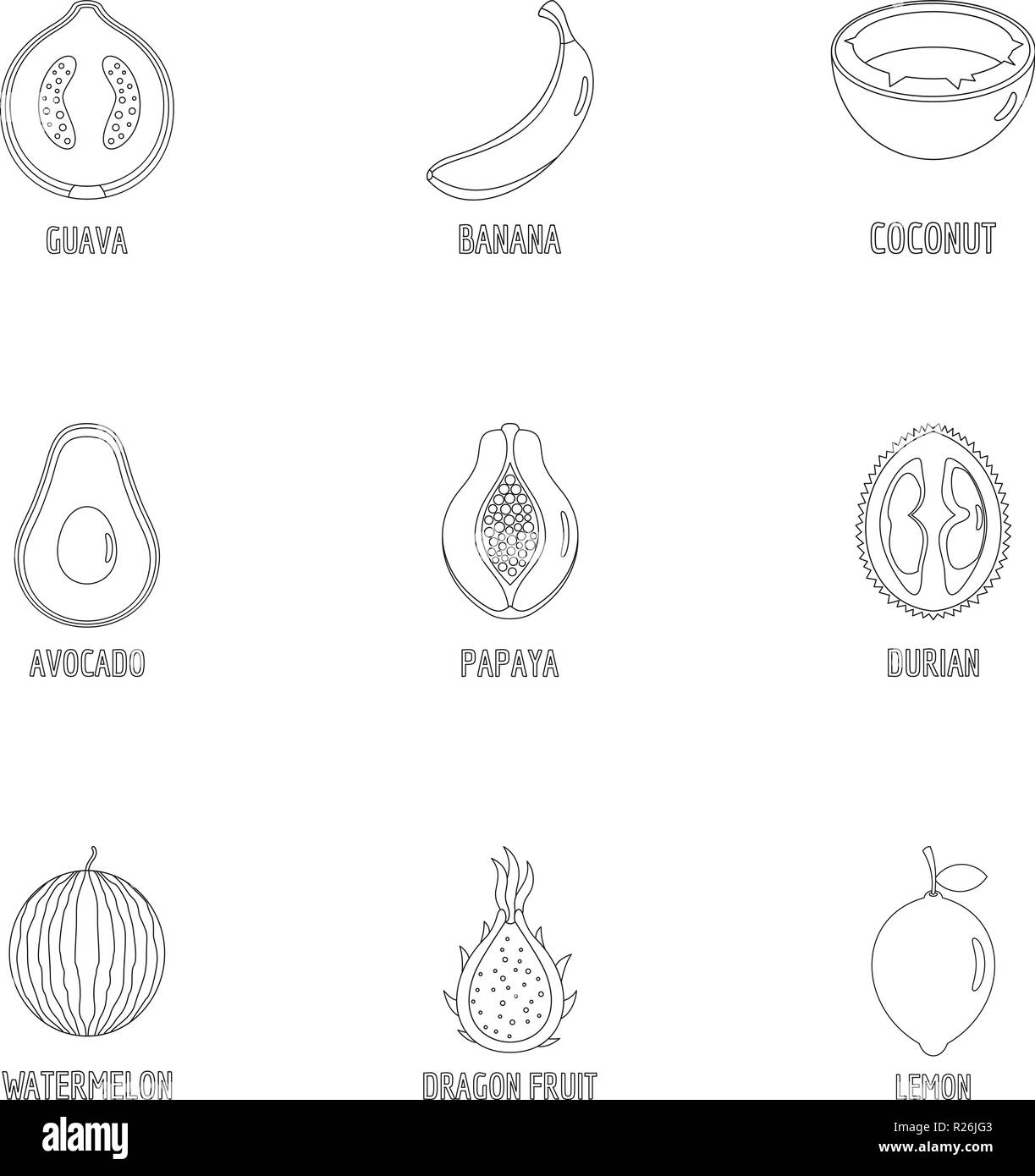 Orchard icons set. Outline set of 9 orchard vector icons for web ...