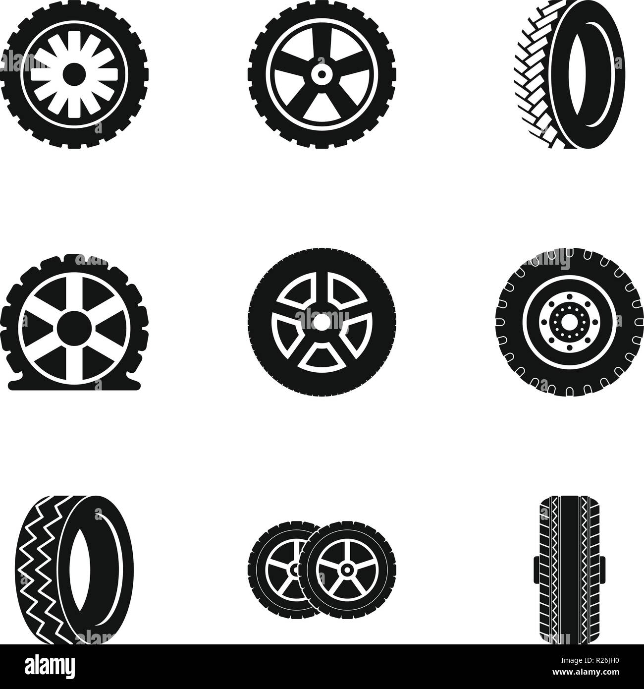 Wheel icons set. Simple set of 9 wheel vector icons for web isolated on ...