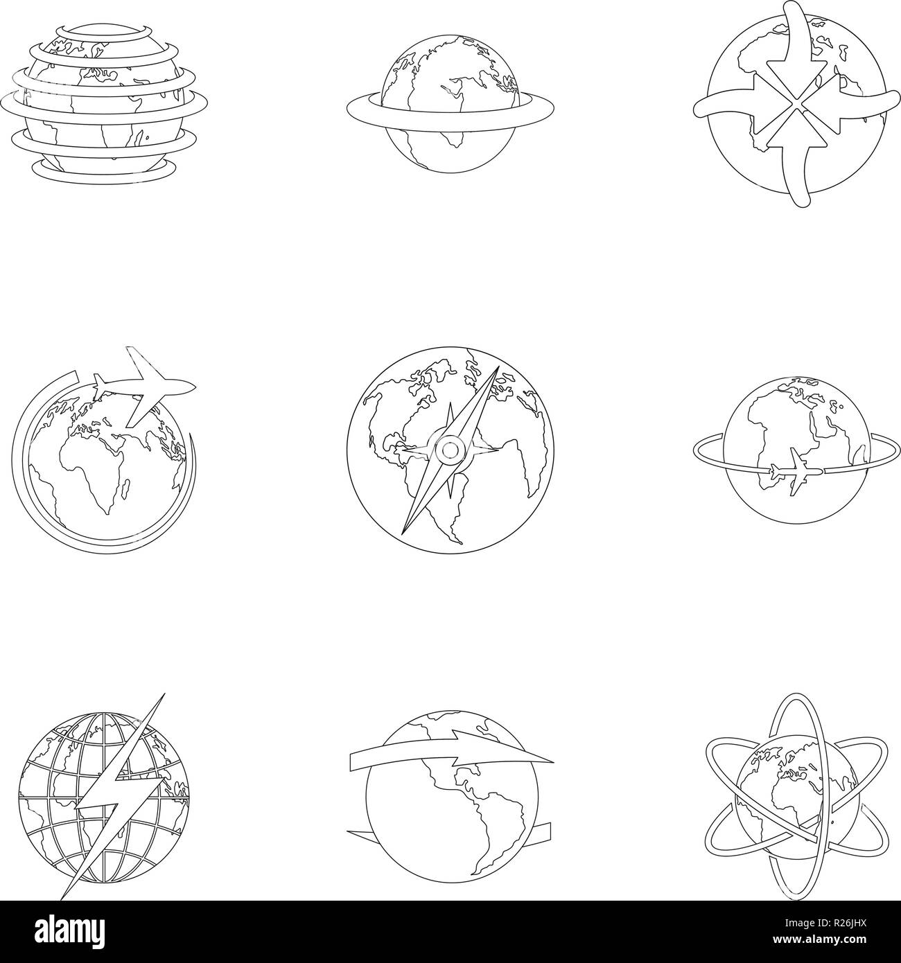 International icons set. Outline set of 9 international vector icons ...