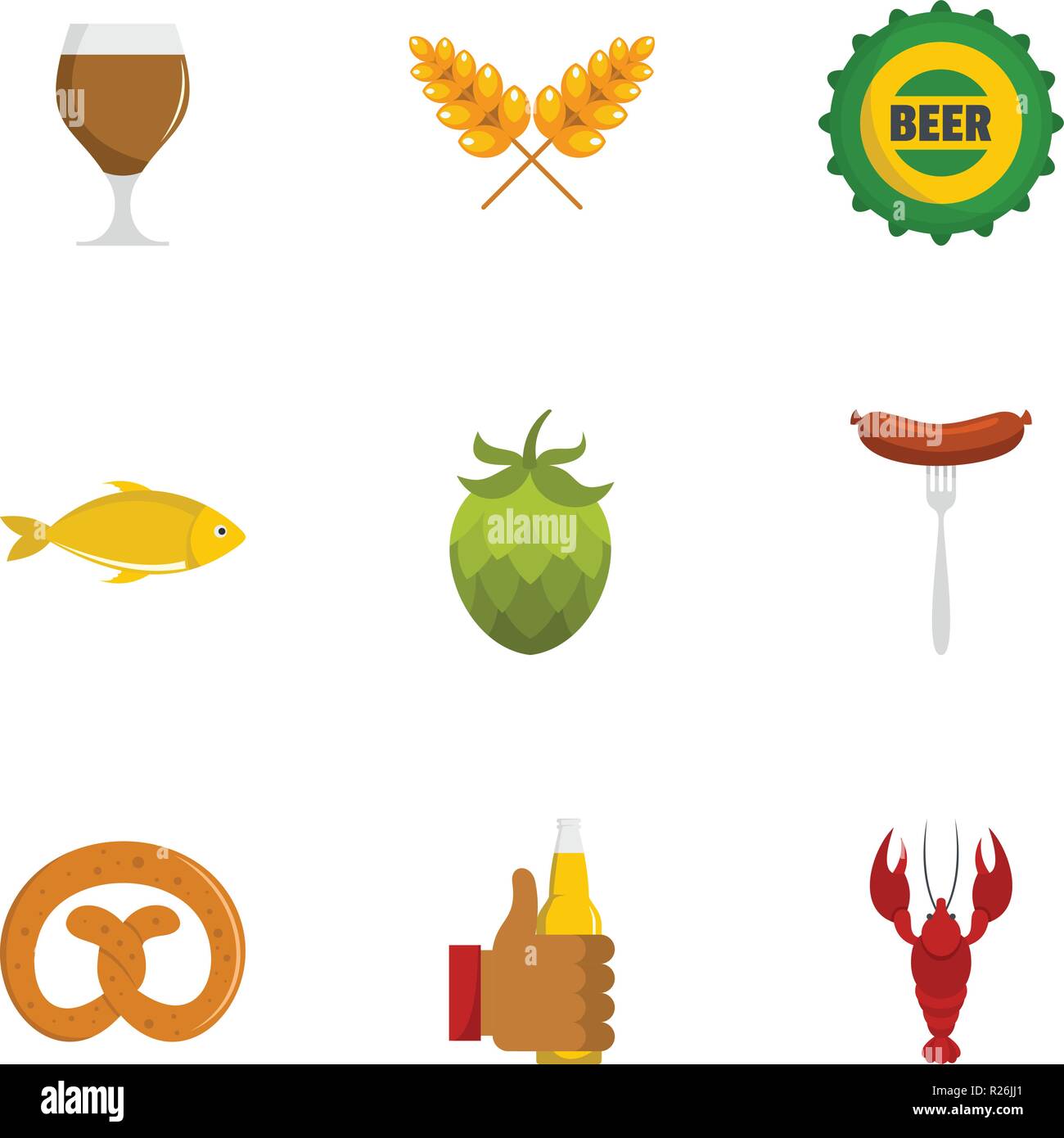 Beer snack icons set. flat set of 9 beer snack vector icons for web ...