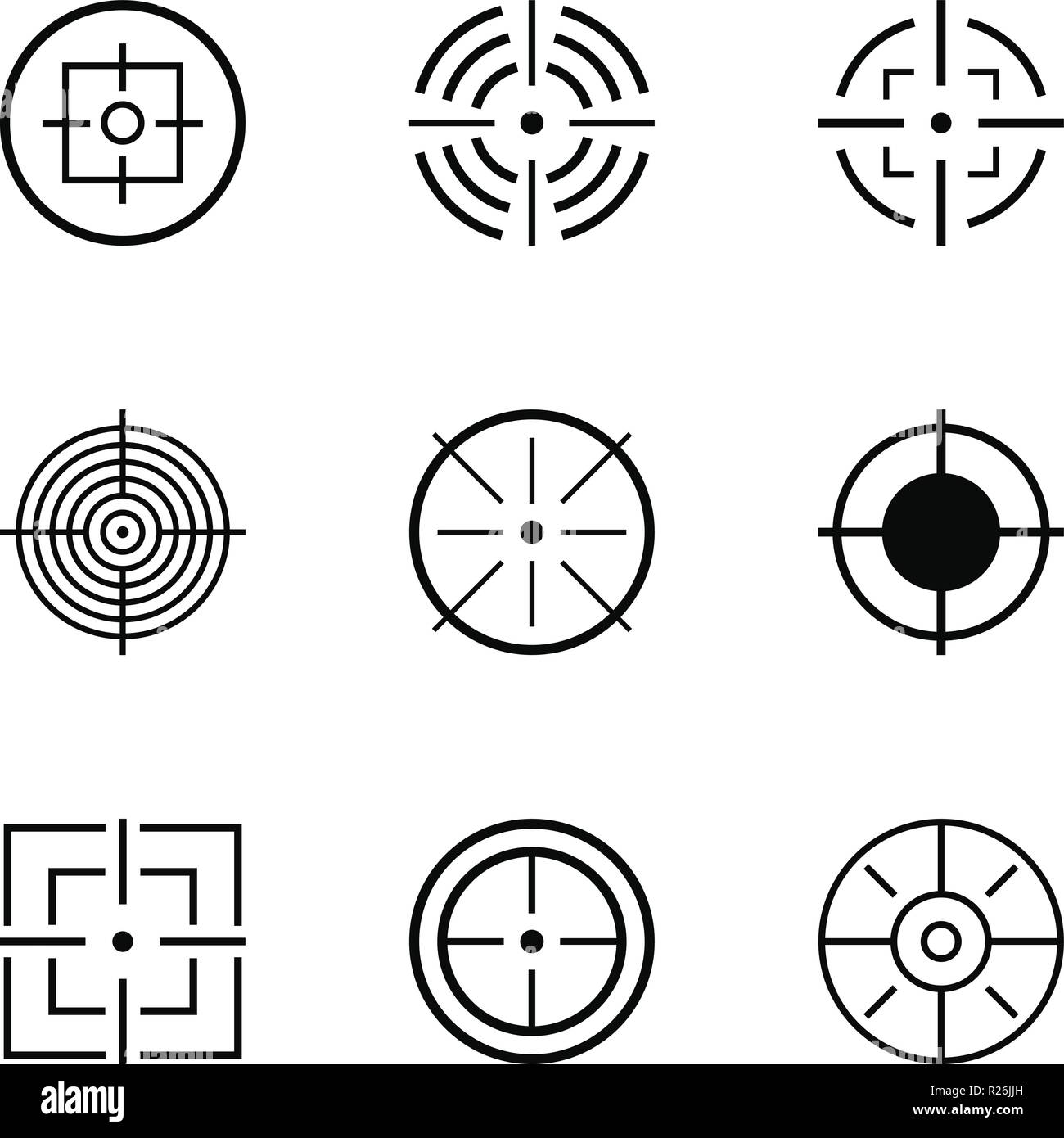 Aim icons set. Simple set of 9 aim vector icons for web isolated on ...